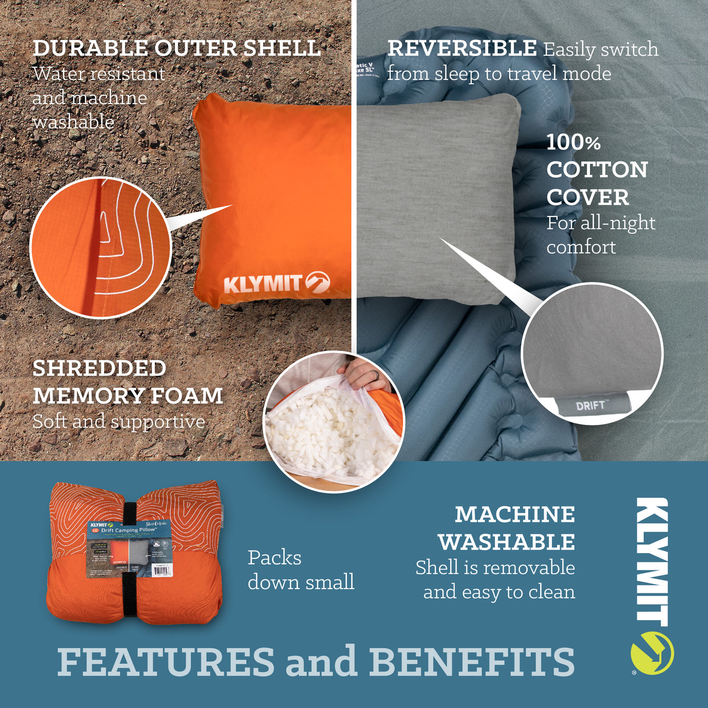 Klymit | Drift Camp Pillow | Memory Foam